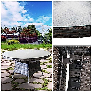 PATIOPTION 9 Piece Patio Set Outdoor Wicker Patio Furniture Sets Modern Bistro Set PE Rattan Chair Conversation Dining Sets (Round Table with 8 Seater) - Blue Cushion