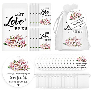 Skybooly 50 Sets Bridal Shower Tea Party Favors for Guests Include 50 Tea Bags Tea Packets Self Adhesive Kraft Paper Envelopes 50 Thank You Tags Organza Bags Tea Party Favors Wedding Favors (No Tea)
