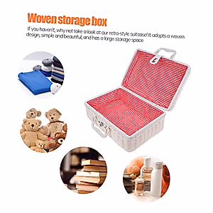 COLLBATH Rattan Suitcase Woven Baskets 1pc Seagrass Storage Baskets Wicker Storage Box Retro Handwoven Box Cosmetic Travel Plastic White Woven Box Bread Container Wicker Basket with Lid