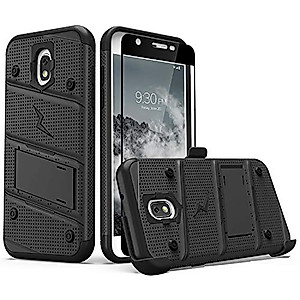ZIZO Bolt Series Samsung Galaxy Amp Prime 3 Case Military Grade Drop Tested with Tempered Glass Screen Protector Holster Black