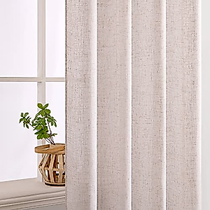 MIULEE Natural White Linen Curtains 90 Inch Long 2 Panels Set for Bedroom Living Room, Soft Thick Linen Textured Window Drapes Semi Sheer Light Filtering Rod Pocket Back Tab Farmhouse Cream Ivory