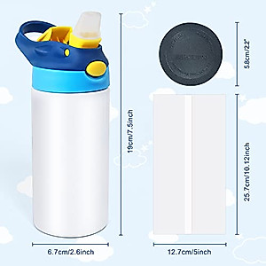 Mocaru Kids Sublimation Tumbler, 12oz Sublimation Kids Water Bottle with One-click Pop-up Straw Lid and Handle, Stainless Steel Insulated Sublimation Kids Sippy Cups Blanks with Shrink Films(6 Pack)