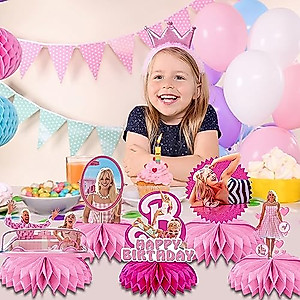 Pink Movie Birthday Party Decorations, 7Pcs Pink Girl Theme Party Centerpieces, Photo Booth Props, Cake Toppers, Party Supplies for Girls and Boys, Baby Show