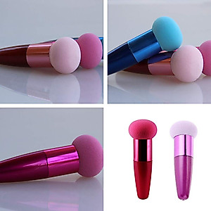 2Pcs Makeup Sponge Mushroom Facial Foundation Sponges Makeup Blending Sponge Powder Puff Makeup Tools with Handle Case for Liquid Foundation Creams and Powders