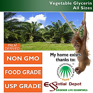 Glycerin Vegetable - 1 Quart (43 oz.) - Non GMO - Sustainable Palm Based - USP - Kosher - Pure - Pharmaceutical Grade - Safety Sealed HDPE Container with resealable Cap