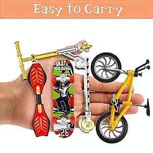 Skylety 31 Pieces Mini Finger Toys Set for Boy Girl Includes 6 Finger Skateboards, 4 Finger Bikes, 2 Mini Scooters 4 Swing Board 8 Matched Wheels 7 Tool Accessories Educational Toy Party Favor (Cool)