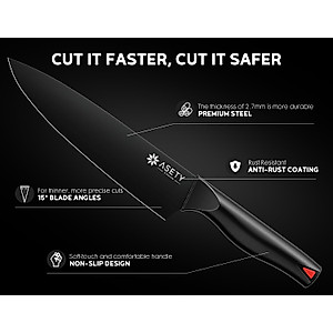 ASETY Knife Set, 15 PCS Kitchen knife Set with Bulti-in Sharpener Block, Stainless Steel Knife Block Set, Dishwasher Safe Knives Sets for Kitchen, Black, Elegant Box