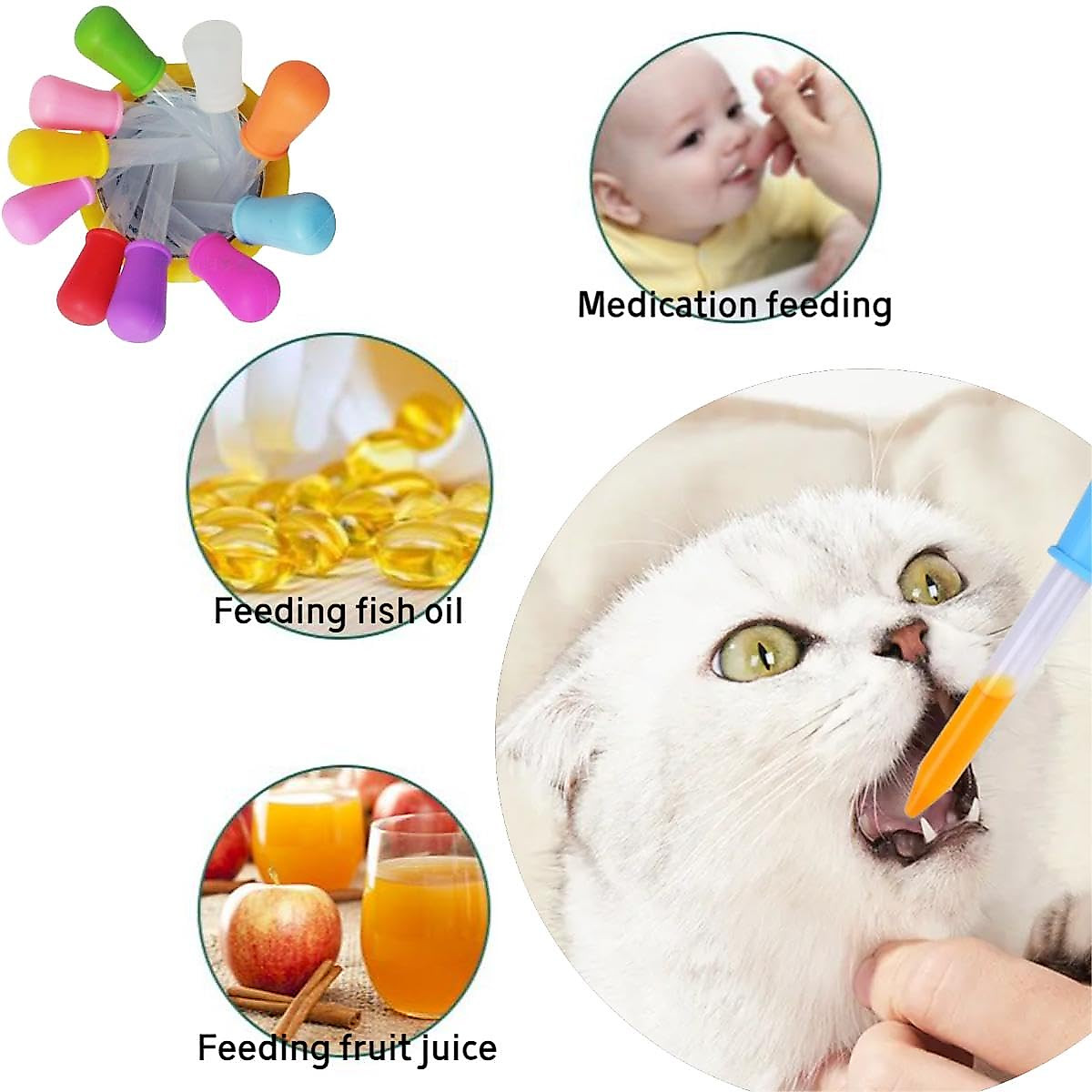 Eitonbu 11 Colors Liquid Droppers Clear Medicine Silicone and Plastic Pipettes Eye Dropper with Bulb Tip for Kids Candy Molds，Feed liquid dropper，Equipped with cleaning brush，For DIY Projects(5 ml