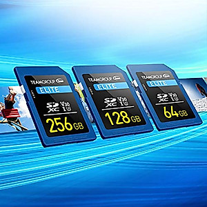 TEAMGROUP Elite 256GB UHS-I U3 V30 UHD Read Speed up to 100MB/s SDXC High Speed 4K Memory Card Compatible with Canon Sony Nikon Panasonic FUJIFILM Digital Camera TESDXC256GIV3001