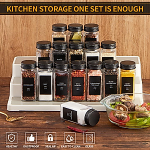 Skiileor 48 Pcs Spice Jars with Label- Glass Spice Jars with Black Metal Caps,Shaker Lids, Funnel, Chalk Pen, Brush,Cleaning Cloth 4oz Seasoning Containers Bottles for Spice Rack, Cabinet, Drawer