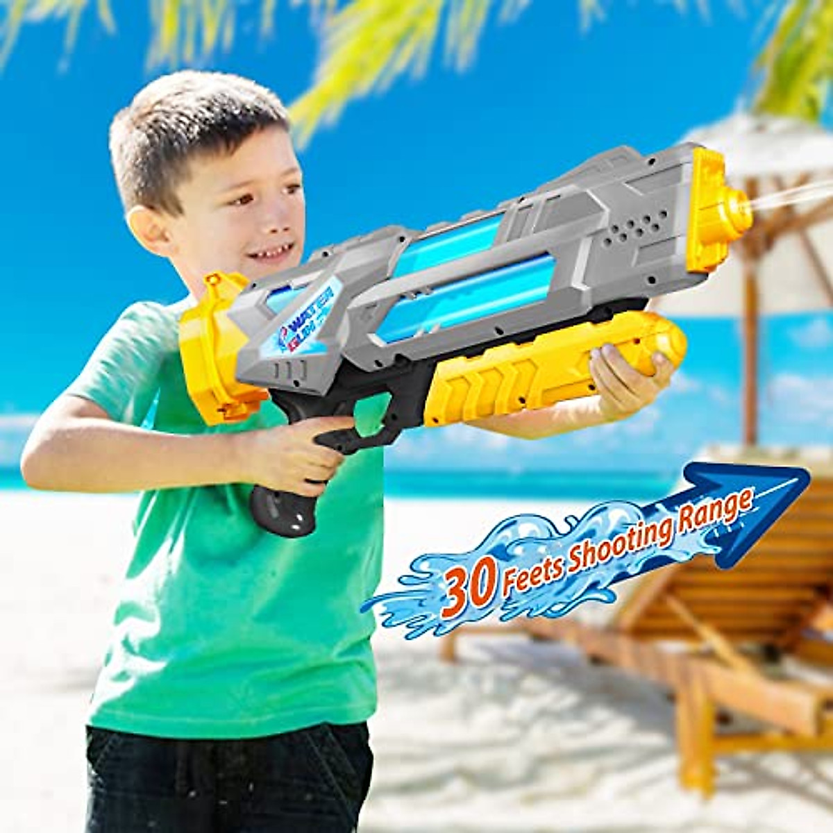 Water Gun for Kids Adults, 2 Pack Soaker Squirt Guns, 1200CC High Capacity Super Ideal Gift Toys for Summer Outdoor Swimming Pool Beach Water Fighting- Blue/Gray