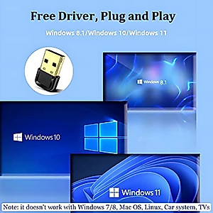 USB Bluetooth 5.3 Adapter, Dongle Receiver & Transmitter Plug & Play for Desktop PC, Laptop, Mouse, Keyboard, Printers, Headsets, Speakers, PS4 & Xbox Controllers, for Windows 11/10/8.1