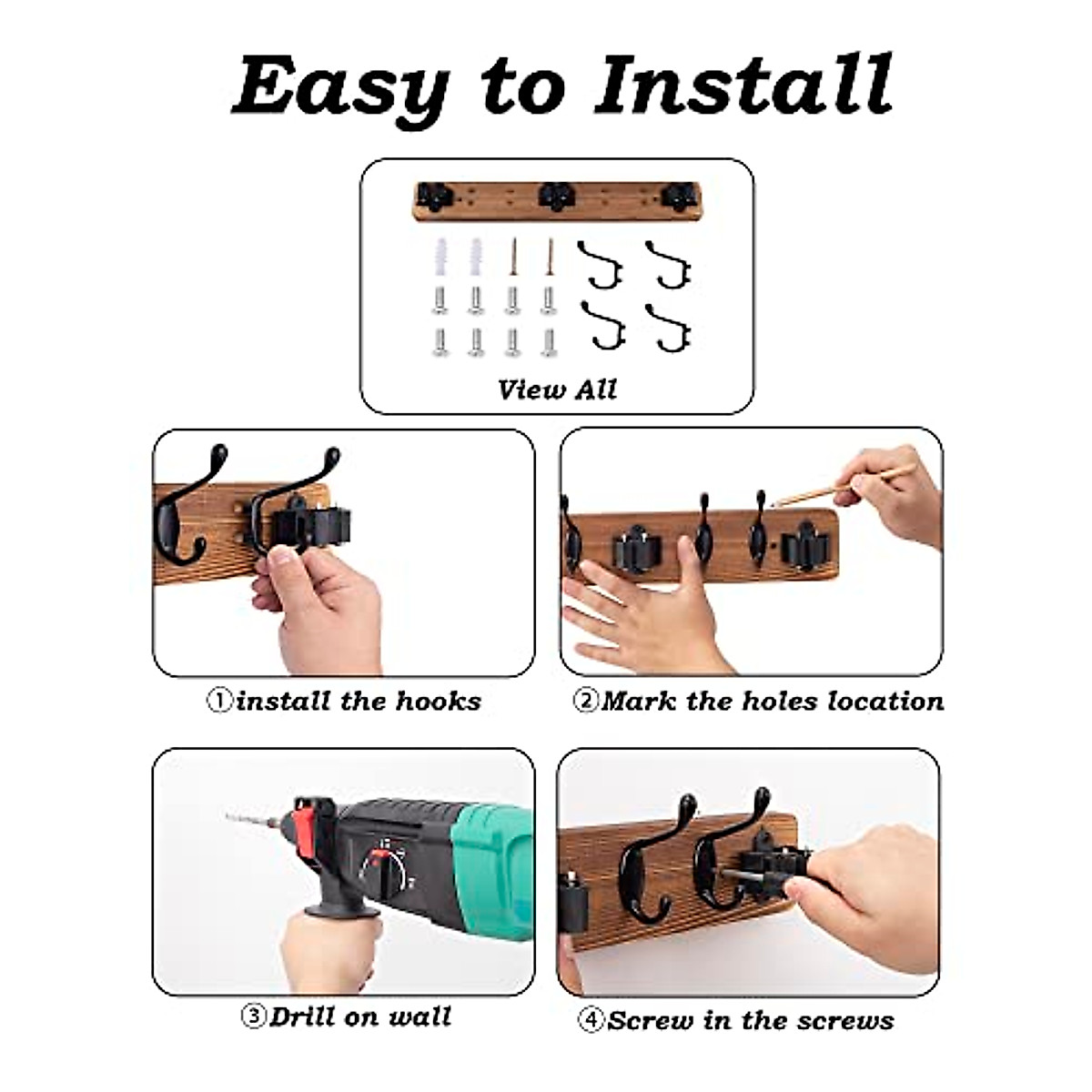 HONIZER Broom Holder Wall Mount, Larger Spacing Slot Mop and Broom Holder Wall Mount, Wood Broom Organizer Wall Mount Tool Organizer for Home, Kitchen, Garden, Garage, Laundry