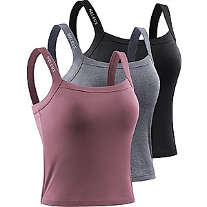 NELEUS Women's 3 Pack Compression Athletic Tank Top with Bra,8088,black/grey/rose red,Large