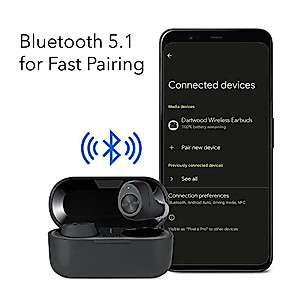 Dartwood Wireless Earbuds - True Wireless Bluetooth Earbuds with Touch Controls and Charging Case (Black)