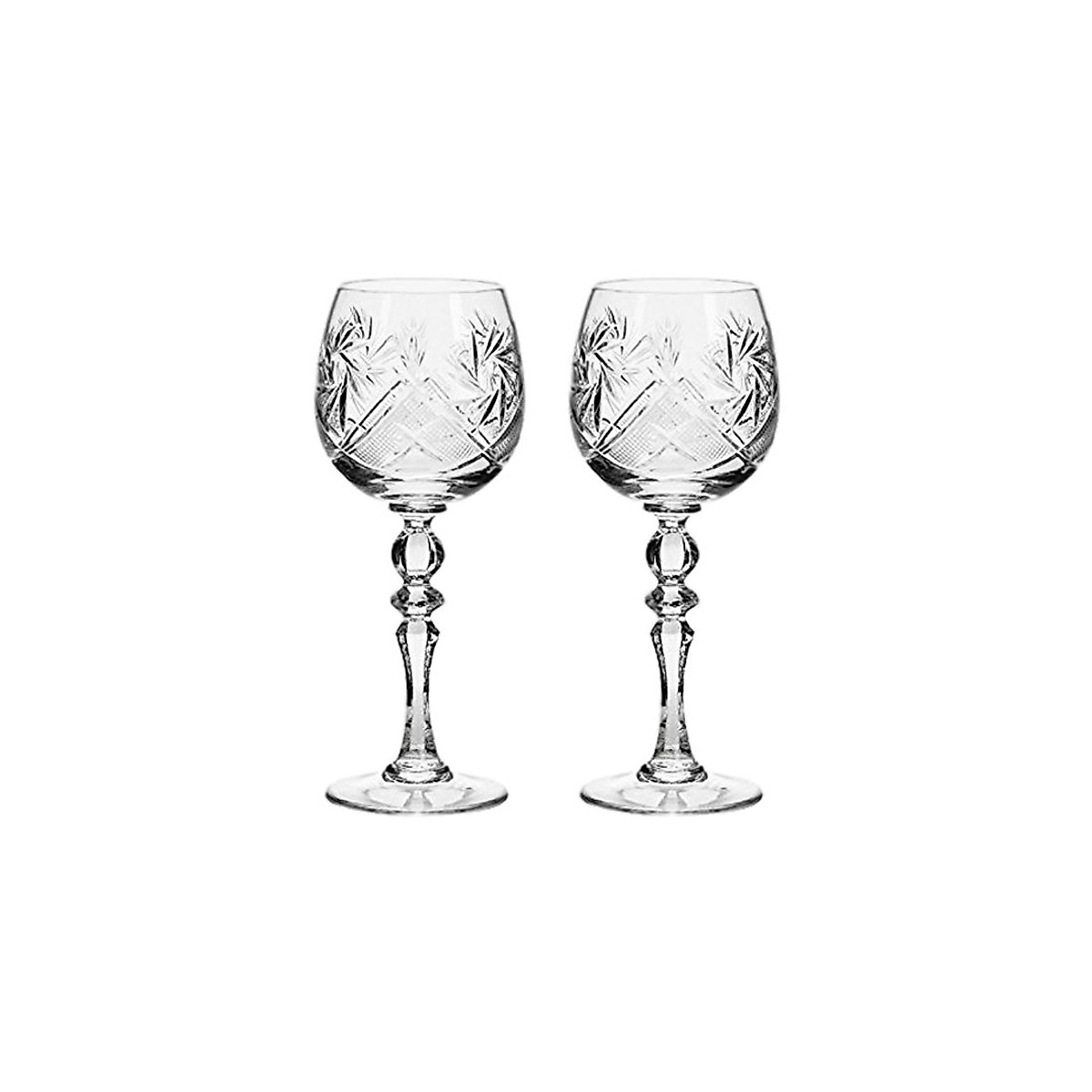 GIFTS PLAZA Set of 2 Vintage Russian Crystal Classic Red Wine Goblets on a Stem 8"H, Old-Fashioned Glassware