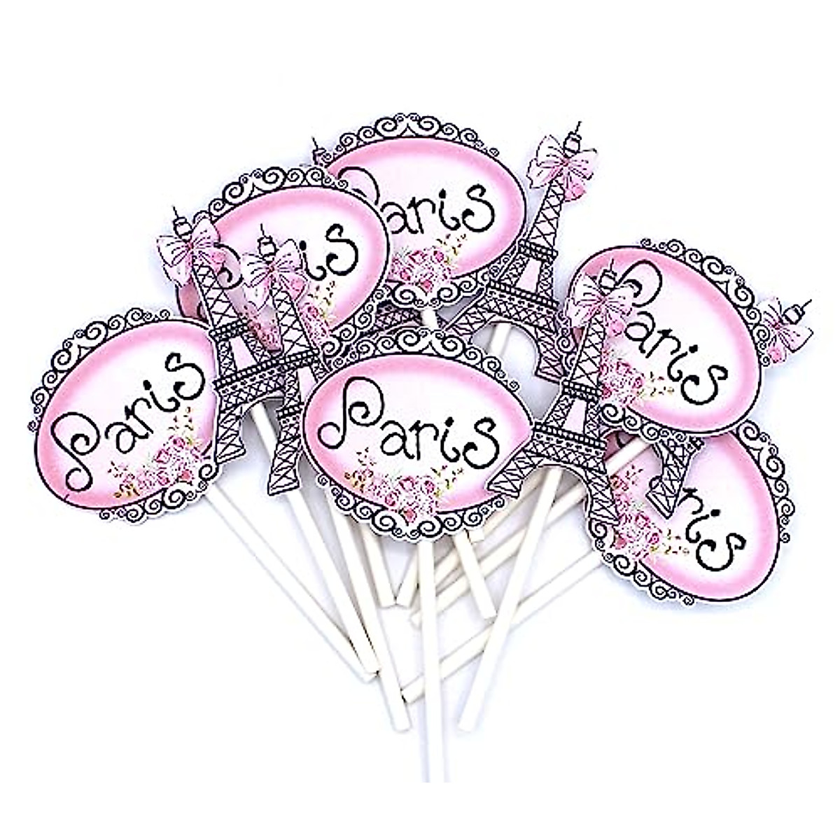 Paris Cupcake Toppers 12 pcs, Pink Ooh La La Cake Picks Birthday Decoration Party Supplies, Eiffel Tower Baby Shower, Wedding, Bachelorette