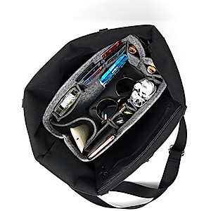 SORTE. Lightweight Felt Purse Insert Organizer With Credit Card Slots For Handbag & Tote Bag… (Grey)