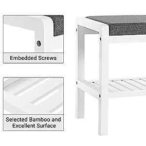SONGMICS Shoe Rack Bench with Cushion Upholstered Padded Seat, Storage Shelf, Shoe Organizer, Holds Up to 350 lb, Ideal for Entryway Bedroom Living Room Hallway Garage Mud Room Gray and White ULBS65WN