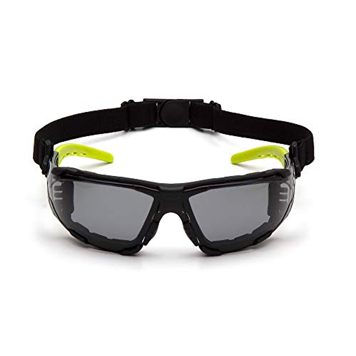 Pyramex Fyxate Safety Glasses Gray Lens H2MAX AF with Foam Padding and Lime Temples