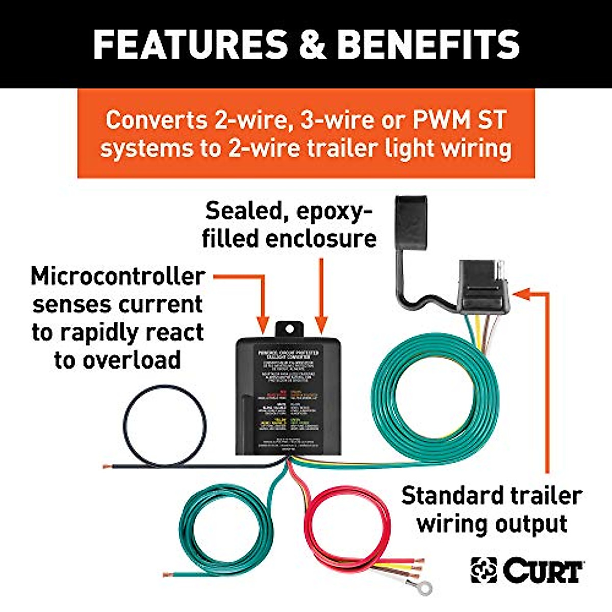 CURT 56236 Multi-Function Splice-in Tail Light Converter, 4-Pin Wiring Harness , black