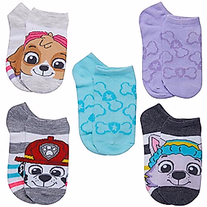 Nickelodeon Girls Paw Patrol 5 Pack No Show Casual Sock, Multi, 6-8.5 US
