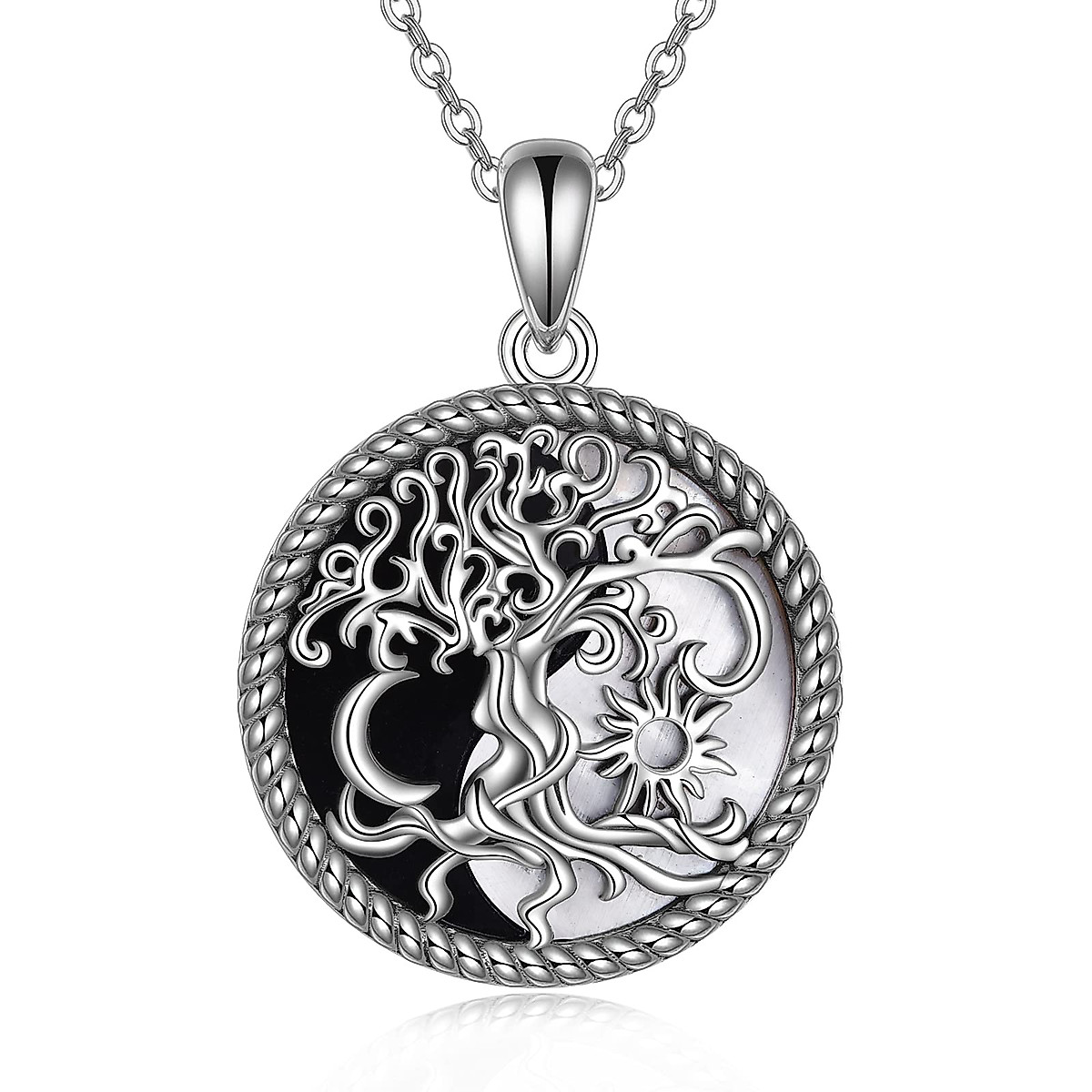 URONE S925 Sterling Silver Yin Yang Tai Chi Pendant Necklaces Tree of Life Necklace Tree of Life Jewelry for Men Women