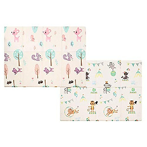 Folding Baby Play Mat, KAKIBLIN Non Toxic Baby Foam Floor Mat Reversible Waterproof Travel Crawling Mat, 79”x59”x0.4”