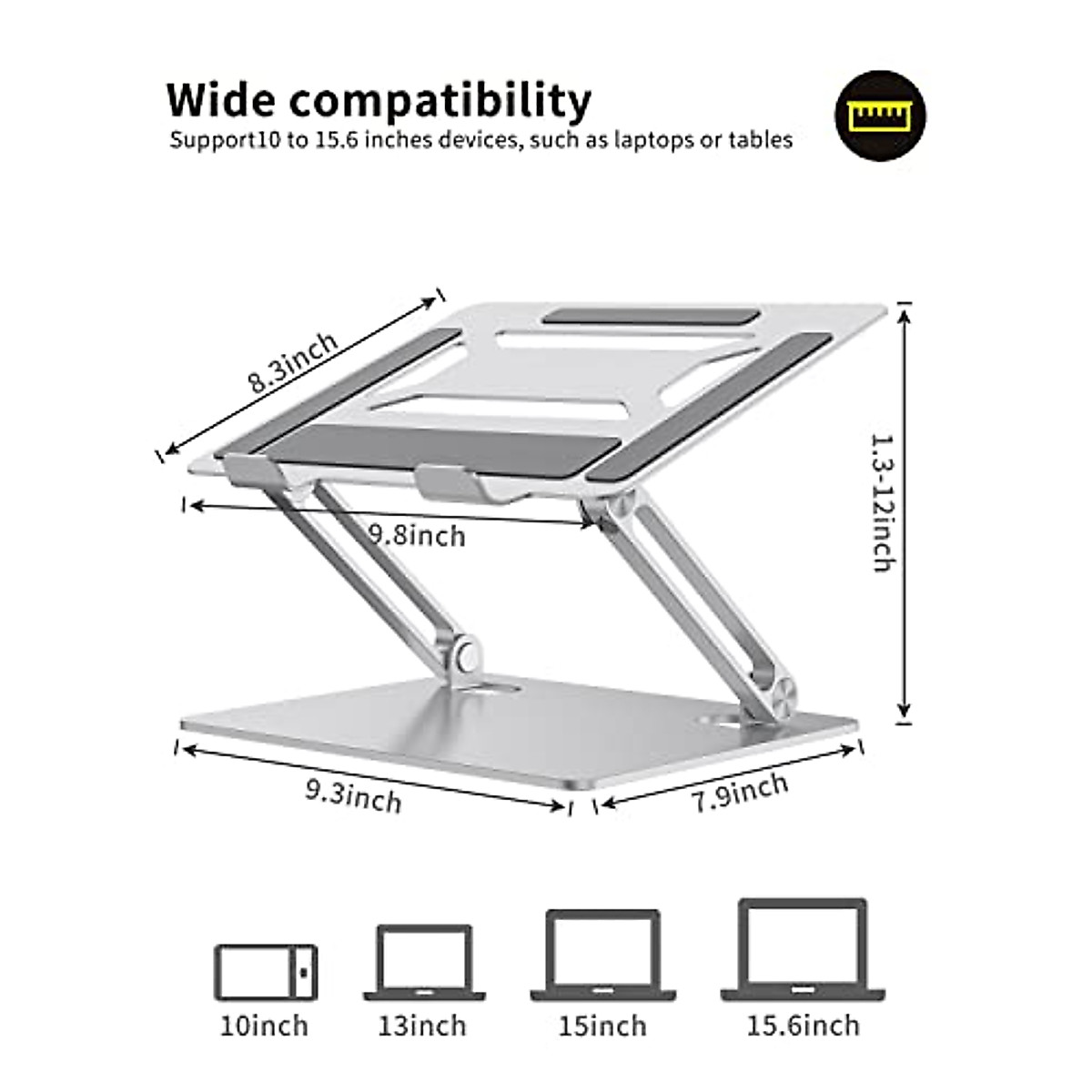 Ergopollo Laptop Stand for Desk with Stable Heavy Base, Adjustable Height, Ergonomic Heavy Metal Riser Holder, Foldable Mount Elevator, Compatible with 10 to 15.6 Inches Notebook Computer