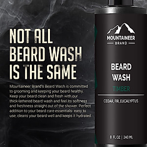 Mountaineer Brand Beard Wash For Men | 100% Natural Beard Shampoo | Thick Cleaning Softening Lather for Hair and Skin | Hydrate and Detangle | Grooming Treatment | Timber Scent 8oz