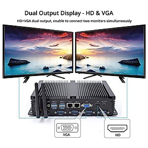 IDEARACE Powerful Fanless Mini PC, Intel i5 2 Cores CPU Industrial Desktop Computer, 8GB RAM+128GB SSD, 4xCOM RS232, 4xUSB 3.0, 2xNICs, HD, VGA, Metal Case, W-11 Pro