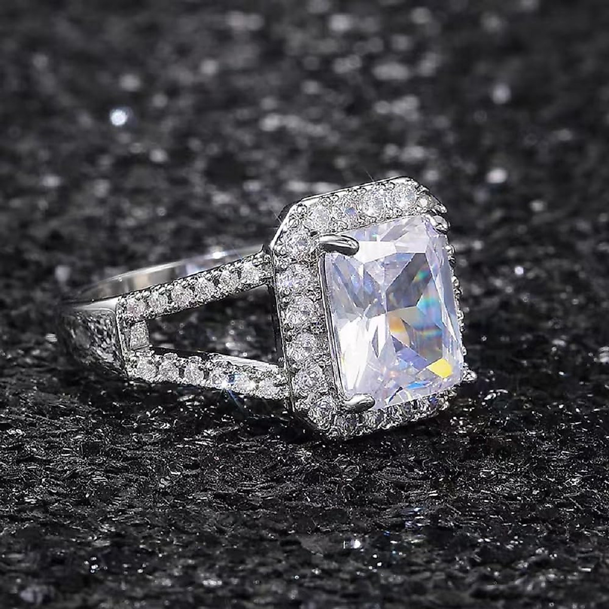 925 fashion engagement proposal princess square diamond ring female copper plated white k zircon sterling silver halo fashion ring cushion cut 3 carat 5A zircon wedding ring CZC015 (7)