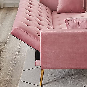 ERYE Futon Sofa Loveseat Convertible Sleeper Couch Bed for Small Space Apartment Office Living Room Furniture Sets Sofabed, Light Pink Velvet 71" W with Pillows