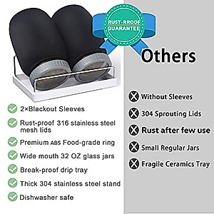 Complete Sprouting Jar Kit| 2 Wide Mouth Mason Jars, 316 Screen Sprout Lids, Blackout Sleeves, Tray, Stand| Sprouter Set for Growing Broccoli, Alfalfa and More-Seeds not Included