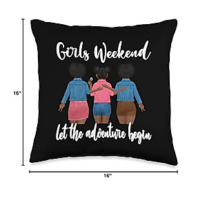 Matching Girls Weekend Getaway Girls Weekend Getaway Black Women African American Throw Pillow, 16x16, Multicolor