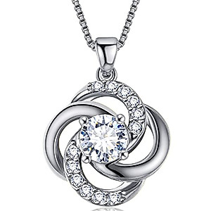 AOUCIA Women Girls 18K Gold Love Heart Cubic Zircon Women's Pendant Necklaces Halloween Christmas Valentine’s Wife Mother’s Day Mom Gifts Jewelry (Petal-Platinum)