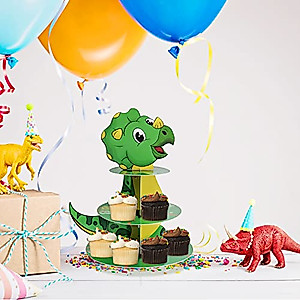 Dinosaur Cupcake Stand 3 Tier, Dinosaur Birthday Party Decorations for Kids Boys,Cute Dinosaur Triceratop Dessert Tower, Dinosaur Theme Party Supplies