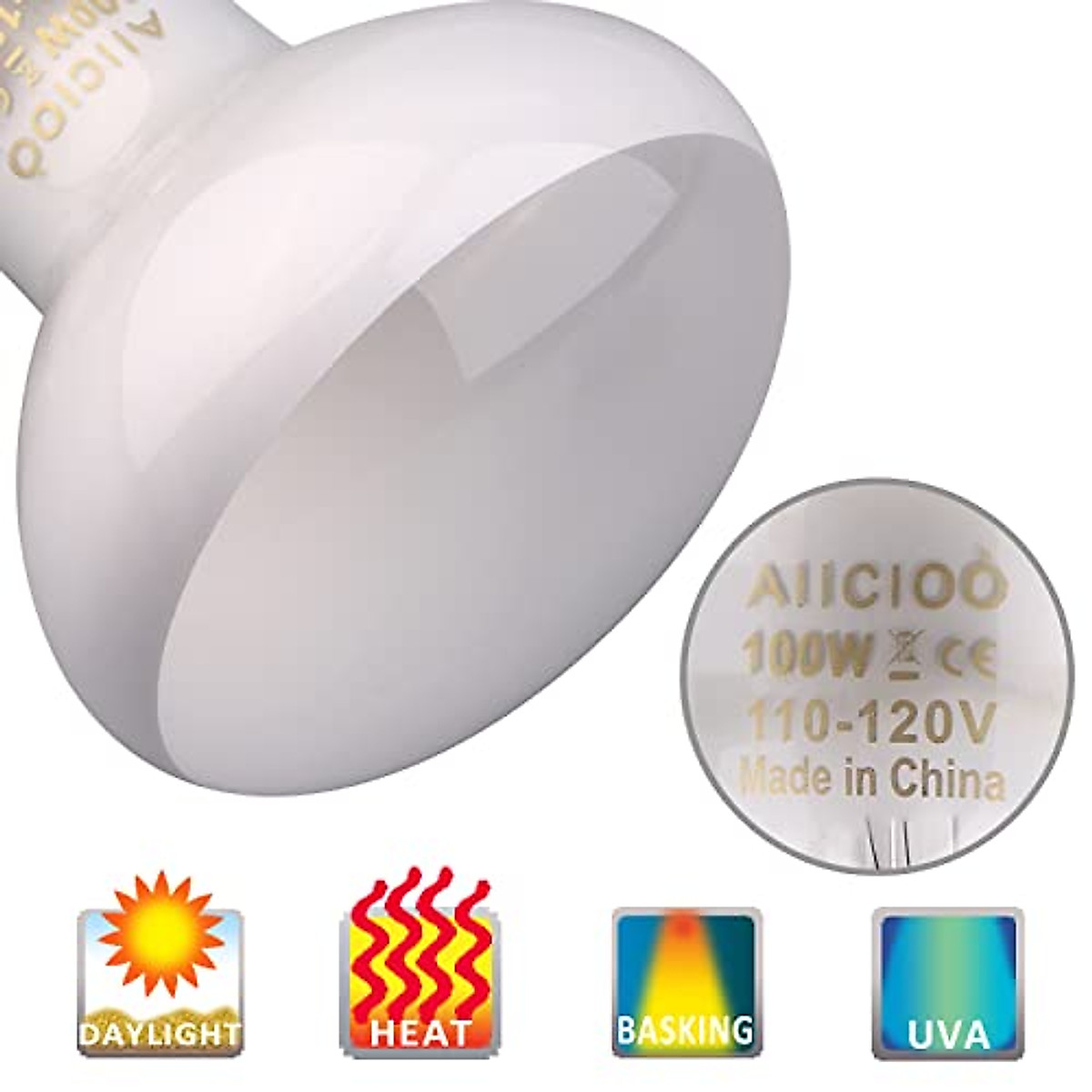 Aiicioo Reptile Heat Lamp Combo Set - 100W Day and Night Reptile Light Bulb Infrared Basking Bulb for Bearded Dragon Lizard Turtle Hermit Crab Leopard Gecko Snake Chameleon Tank