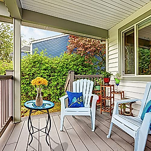 VCUTEKA Patio Side Table Outdoor Accent Table Bistro Coffee Table Plant End Table Small Porch Table Indoor Round Glass Balcony Plant Table Stands Sea Turtle