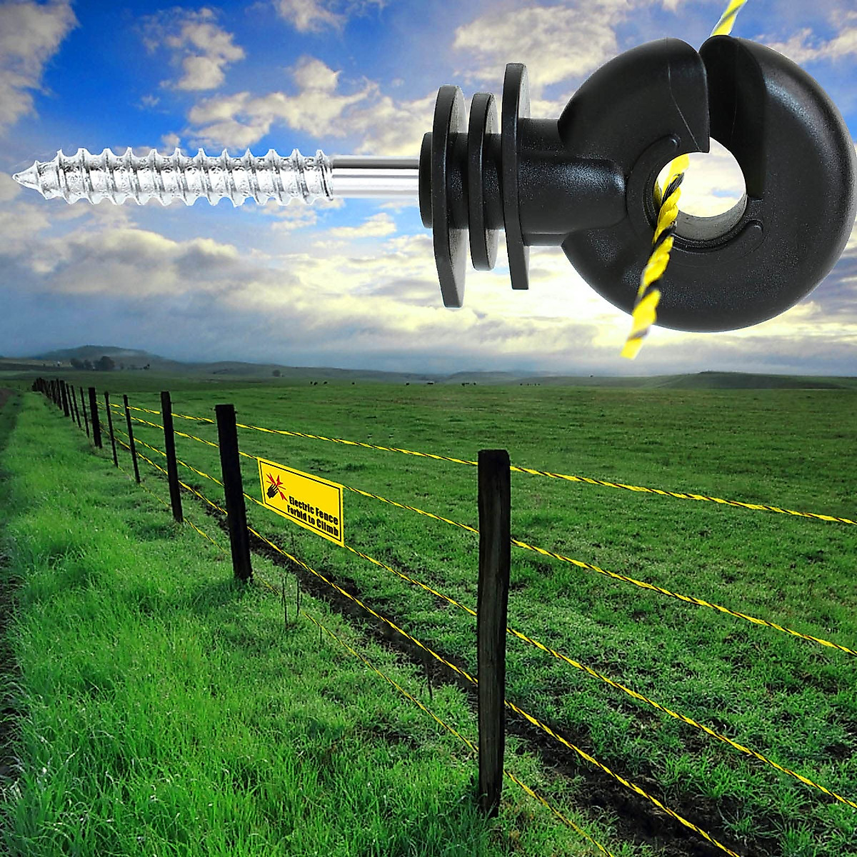 60 Pcs Black Electric Fence Insulator Screw-in Insulator Fence Ring Post Wood Post Insulator and 1 Pc Free Insulator Socket Tool