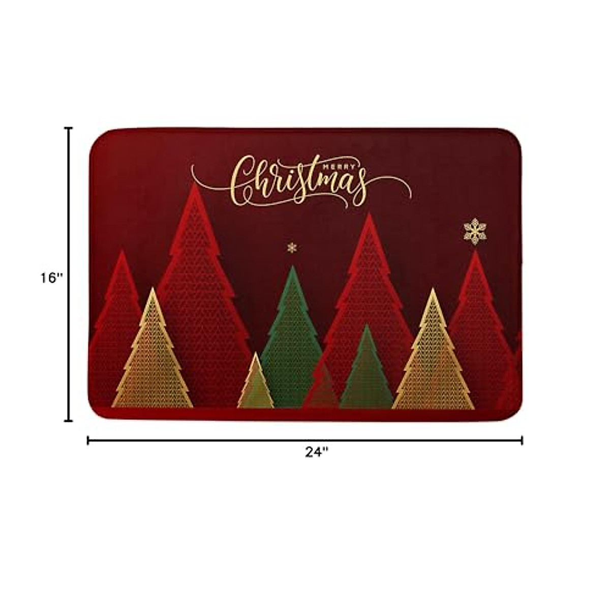 Door Mat Red Yellow Green Trees Memory Foam Cushioned Kitchen Rug, 16x24 Inch Water Absorbent Soft Touch Standing Mat for Bathroom, Office, Sink, Laundry, Home Merry Christmas Snowflakes