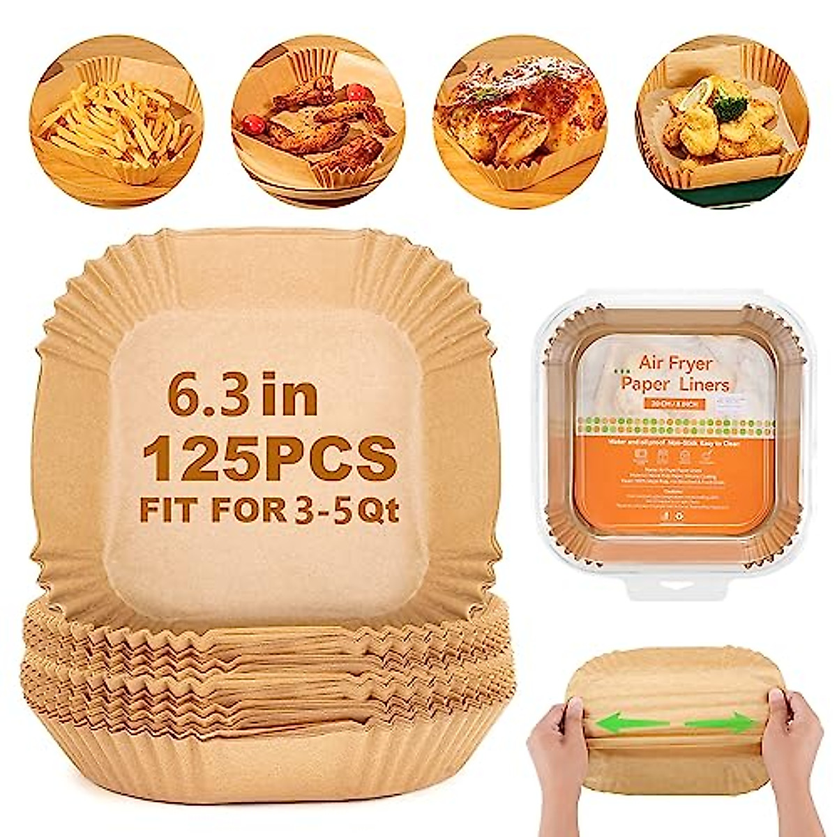 Air Fryer Liners 8 Inch,125Pcs Premium Food Grade Parchment Paper, Air Fryer Disposable Paper Liner for Air Frying, Baking, Roasting Microwave, Non-Stick Cooking Air Fryer Paper Square Free of Bleach