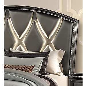 Epinki Queen Size Led Bed Made with Wood in Copper, Gray, Bed Frame, Easy Assembly