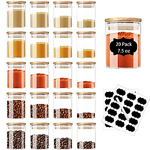 ZRRHOO 20 Pack Glass Jars with Bamboo Lids, 7.5oz Airtight Spice Jars Set with Extra Labels and Pen, for Dry Food Canisters, Spice, Coffee, Beans, Candy, Nuts, Herbs