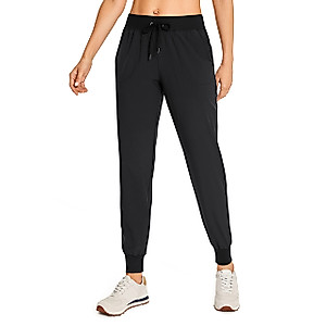 CRZ YOGA Women's Lightweight Workout Joggers 27.5" - Travel Casual Outdoor Running Athletic Track Hiking Pants with Pockets Black Medium