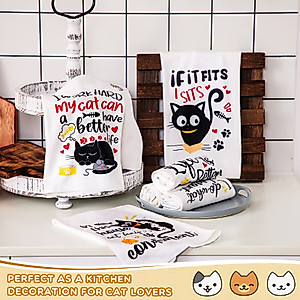6 Pcs Cat Kitchen Dish Towels with Sayings, Cute Cat Hand Towels for Cat Lover Halloween Housewarming Gifts (Cat Style)