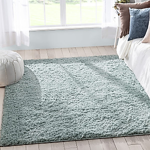 Well Woven Emerson Plain Shag Seafoam Green Textured Area Rug (3'11" x 5'3")