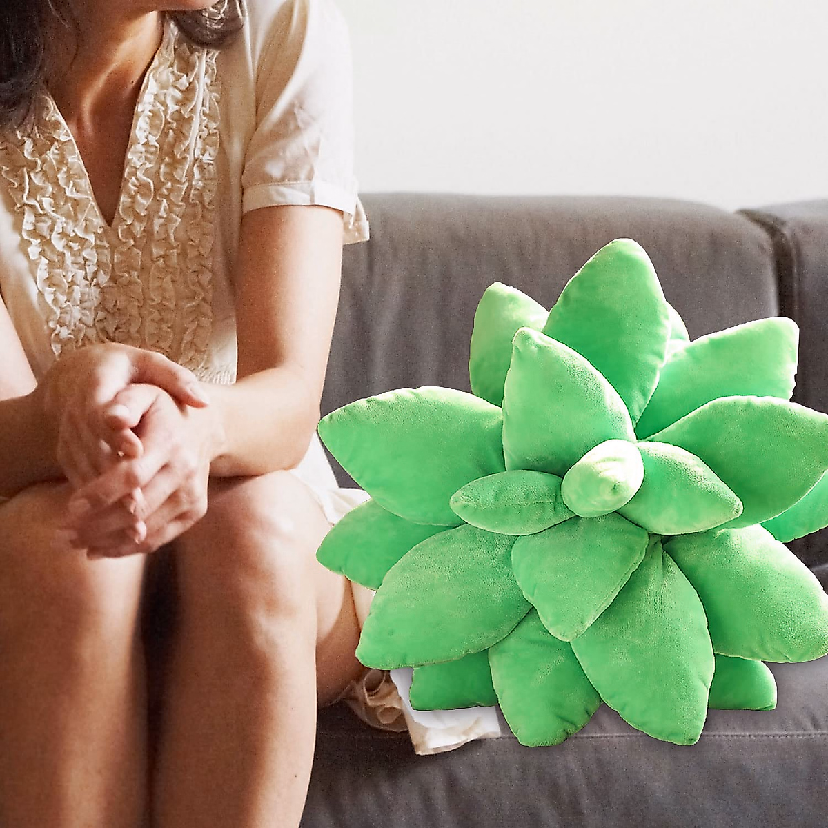 Cute Succulents Pillow for 3D Throw Pillows, for Garden or Green Lovers Baby Green Plant Throw Pillows for Bedroom Room Home Decoration Novelty Plush Cushion,Cactus Plush Home Decor (Light green)