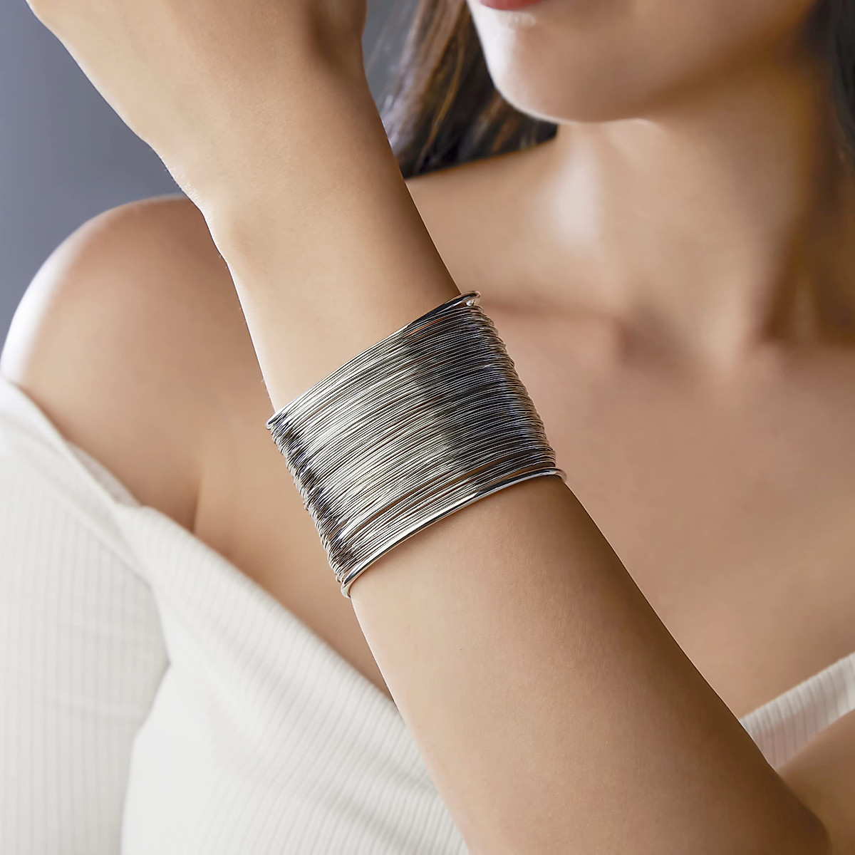 Pera Jewelry 14K Gold and Silver Filled Arm Band Cuff Bracelet, Minimalist Simple Swirl Open Wide Wire Bracelets, Adjustable Arm Bangle Bracelets, Open Cuff Bangle Bracelets with Gift Box