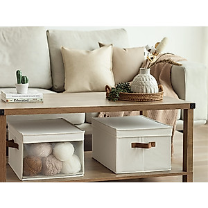 StorageWorks Storage Bins with Lids and Clear Window, Storage Basket for Shelves, Fabric Closet Containers and Organizers, Beige, 4-Pack